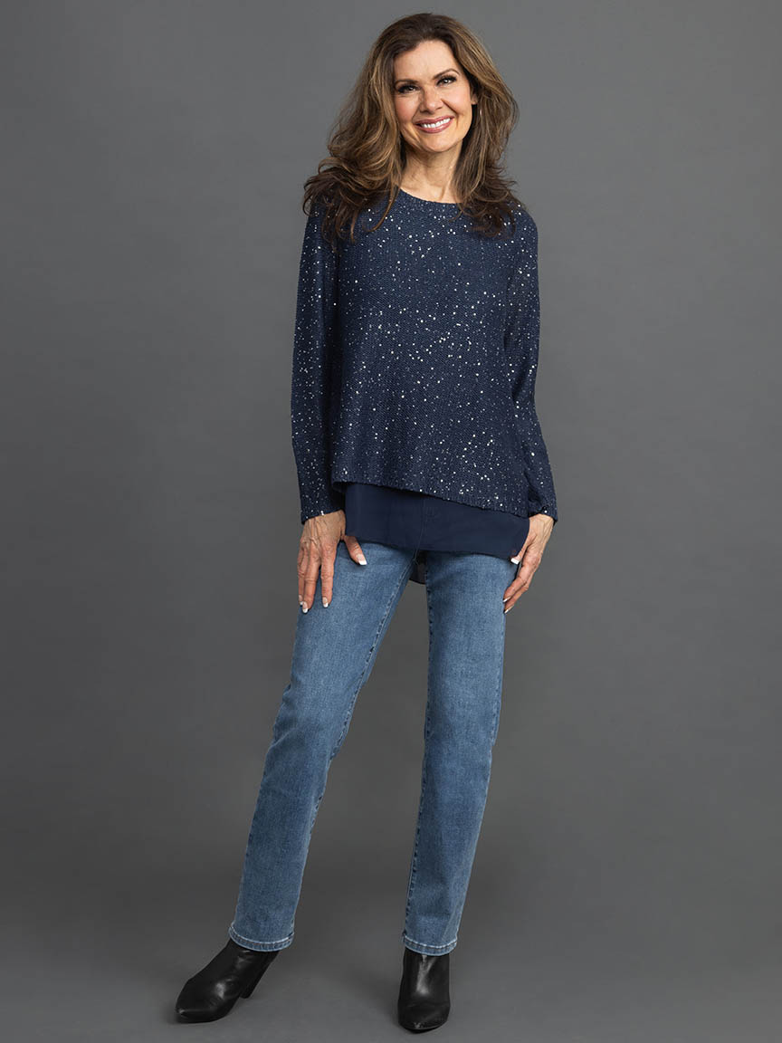 Sequined Georgette Underlay Sweater | Papillon | Suzanne's