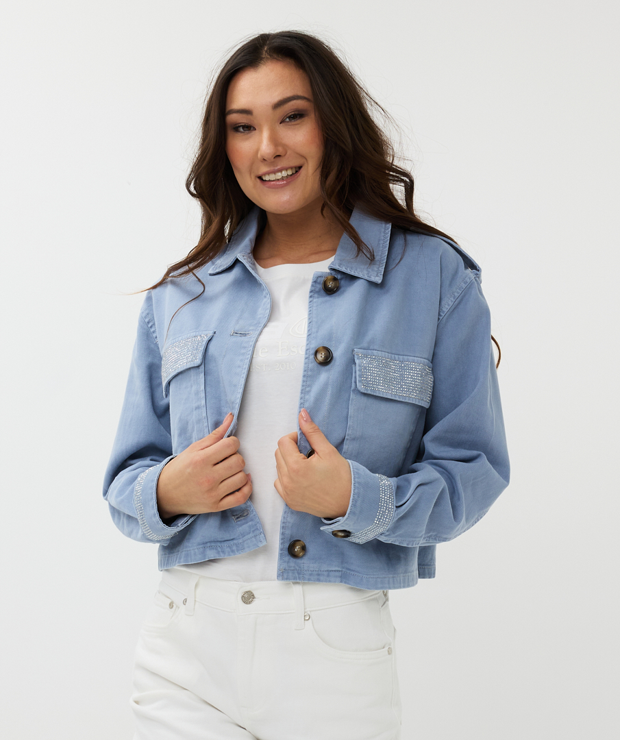 Cropped Denim Jacket with Hotfix | Esqualo | Suzanne's