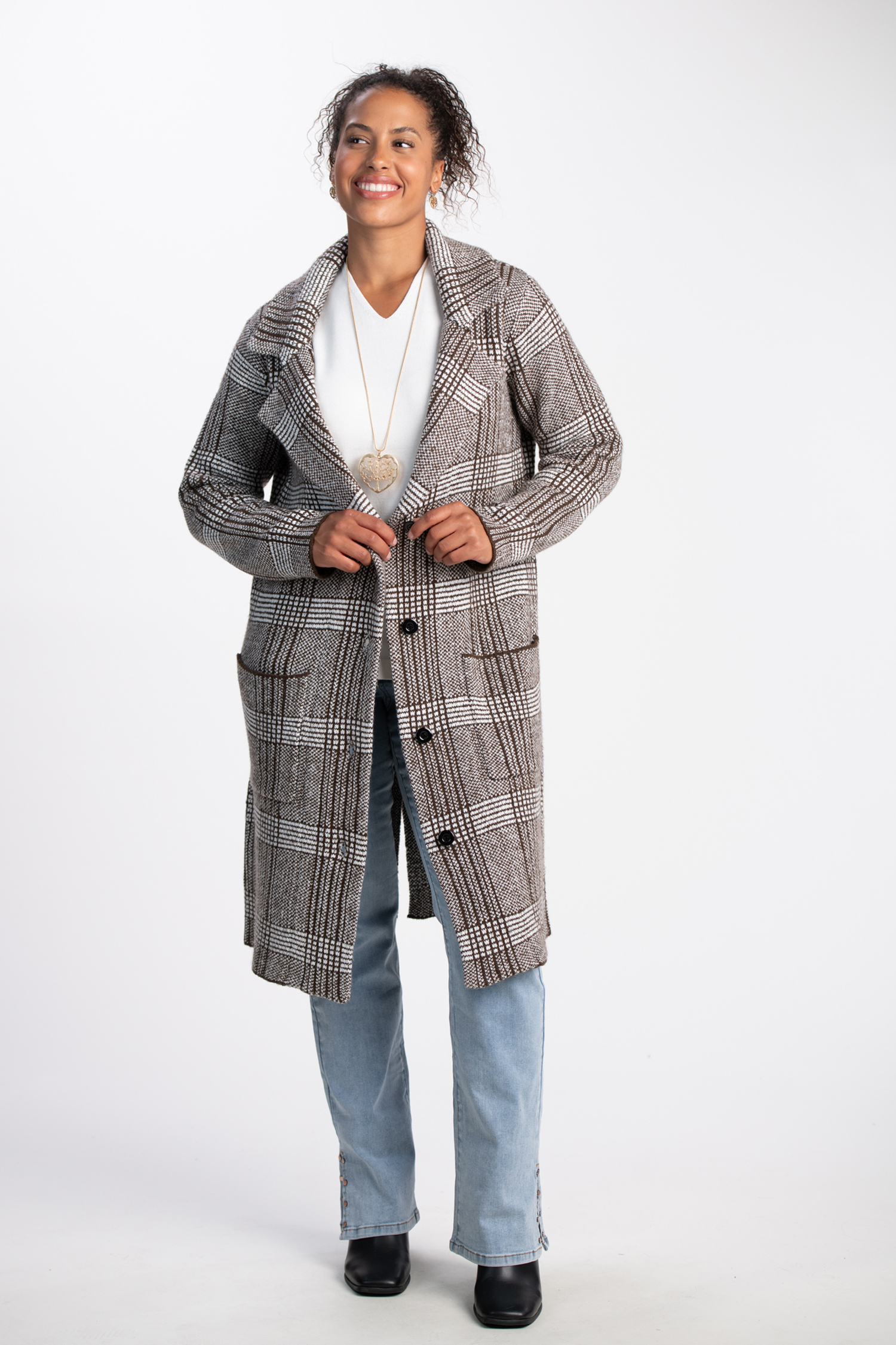 Long Plaid Button-Up Coat | Papa | Suzanne's