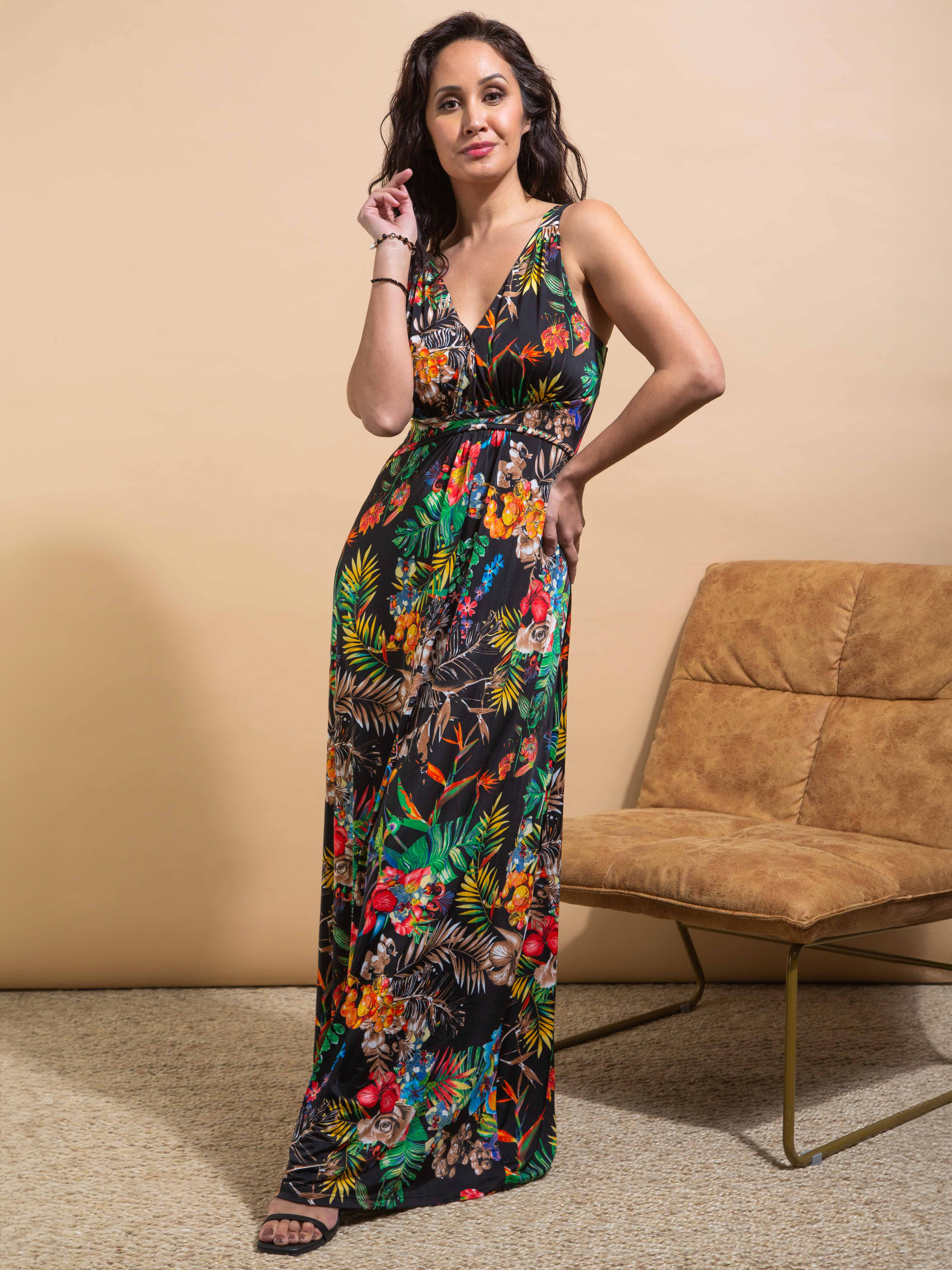 Tropical Print Grecian Maxi Dress | Papillon | Suzanne's