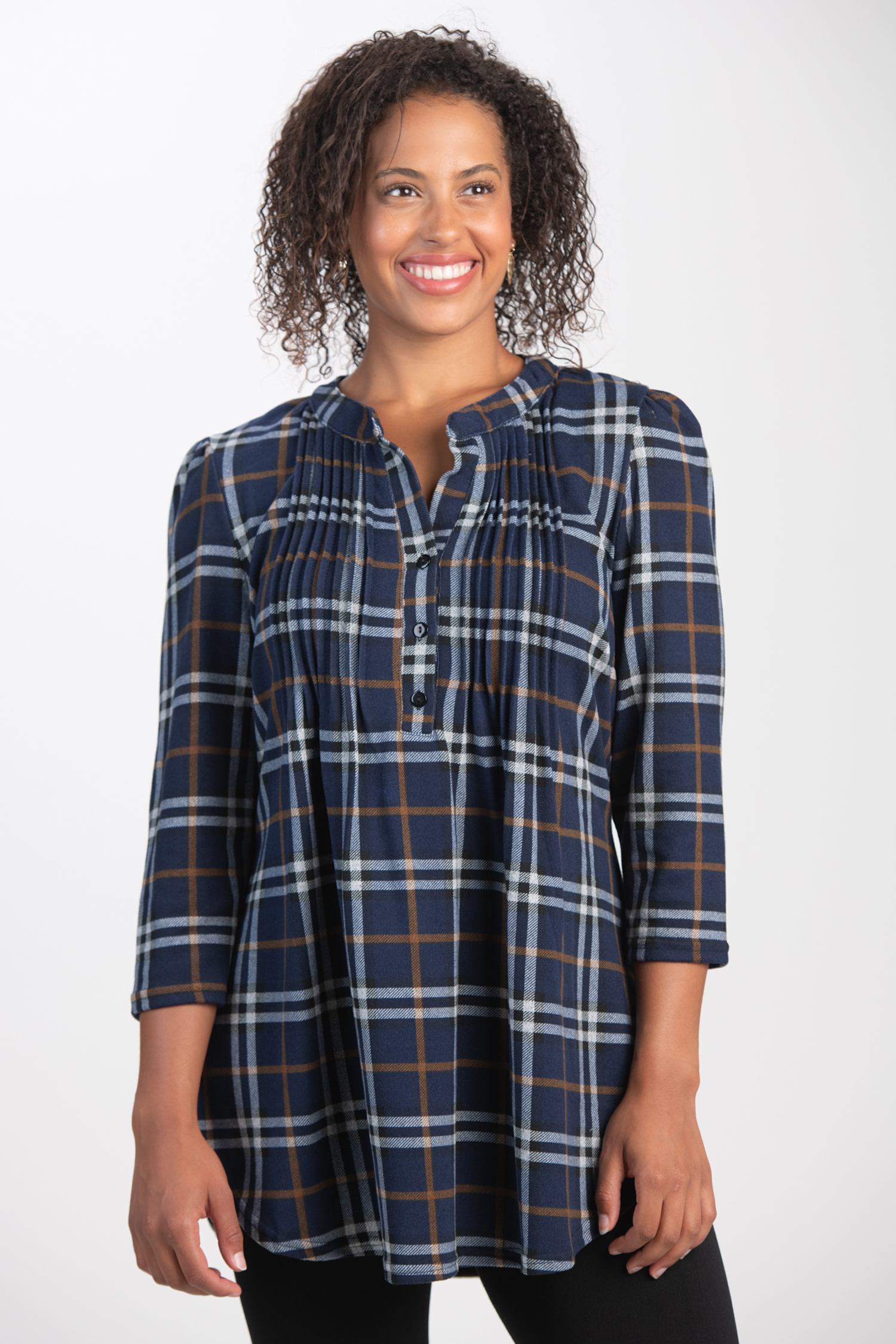 Plaid Pin Tuck Tunic | Papillon | Suzanne's