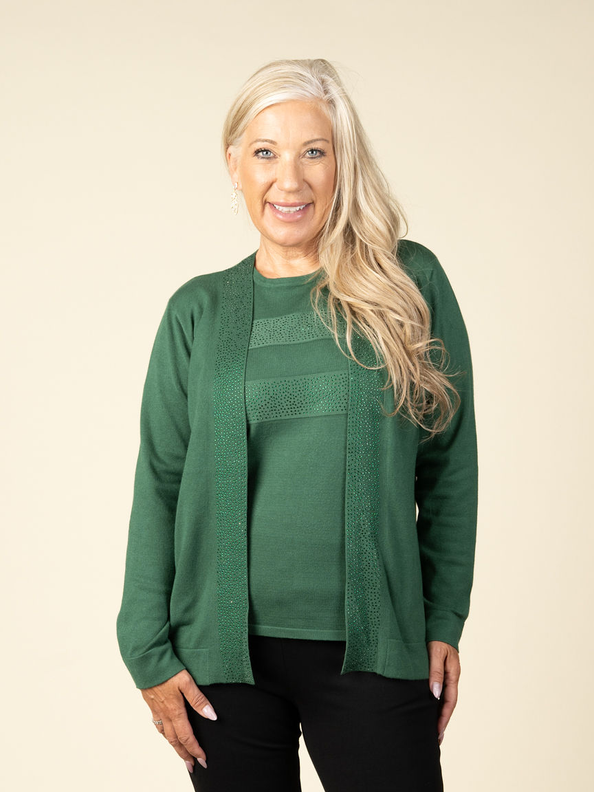 Long Sleeve Cardigan With Hotfix Twin Set | Studio 65 | Suzanne's