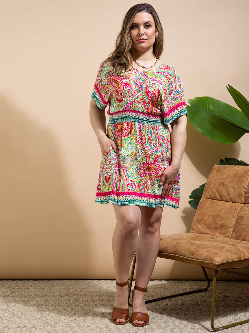 Printed V-Neck Dress w/ Dolman Sleeves | Tribal | Suzanne's