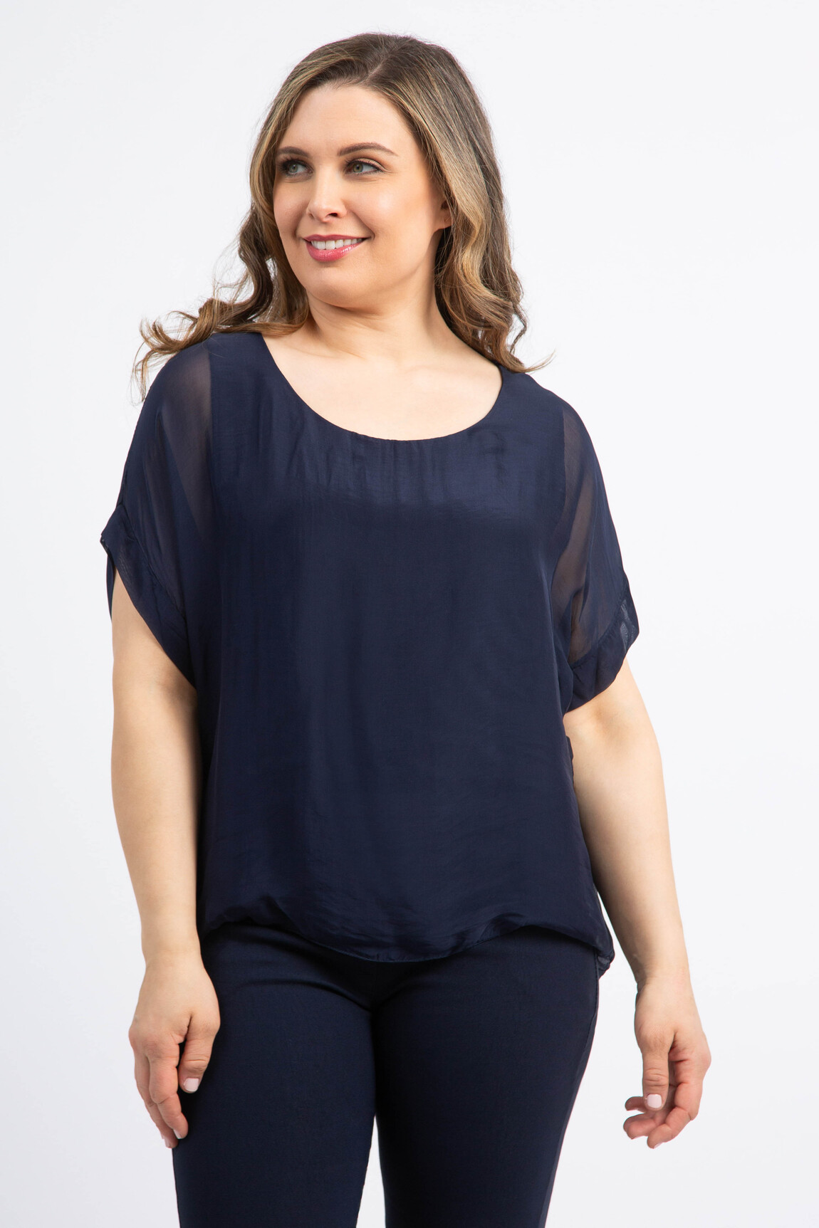 Sheer Overlay Short Sleeve Top | M Made in Italy | Suzanne's