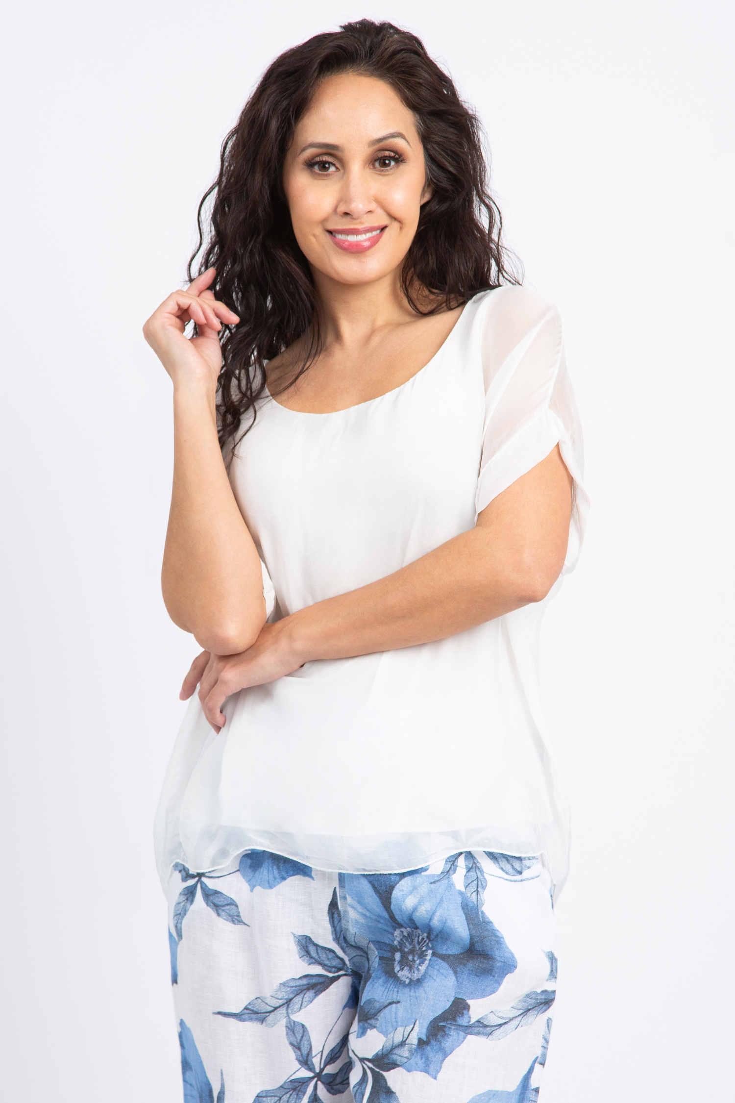 Sheer Overlay Short Sleeve Top | M Made in Italy | Suzanne's